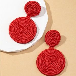 Jewelry | Red Oval Beaded Earrings Very Light | Poshmark